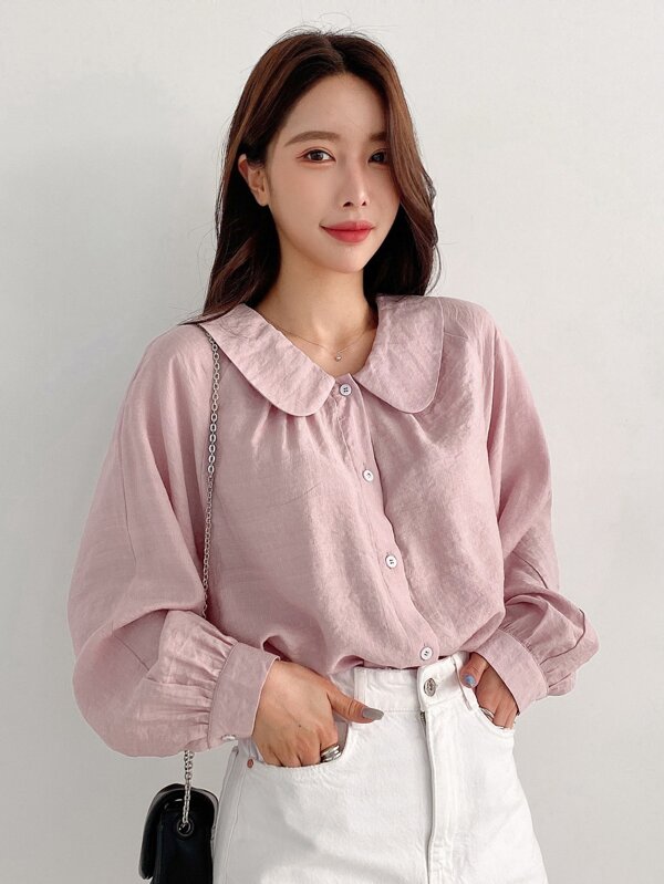 DAZY Peter Pan Collar Button Front Shirt | SHEIN USA