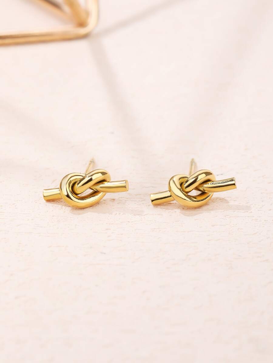 18k Gold Plated 1pair Charm Simple Gold Plated Knot Stainless Steel ...