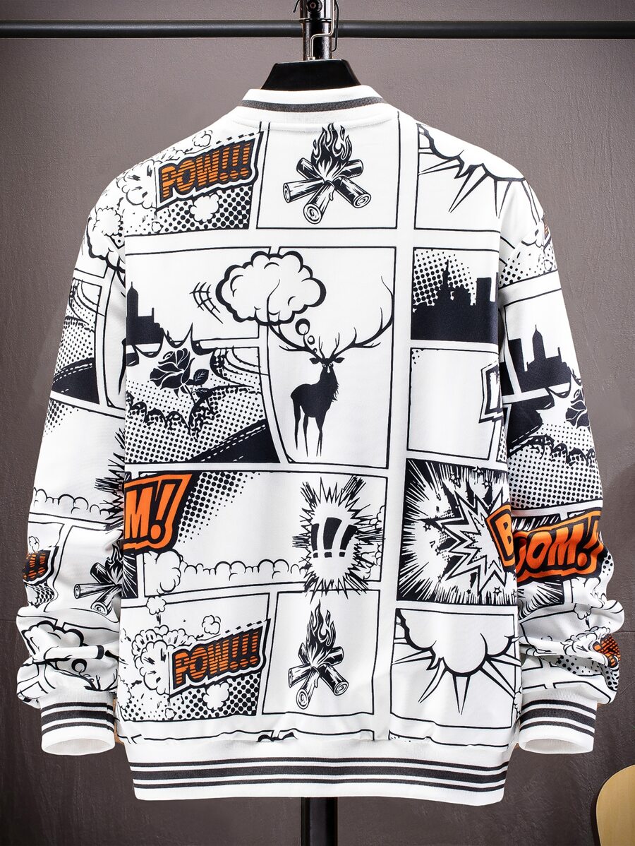 Manfinity Men 1pc Random Pop Art Print Stripe Trim Bomber Jacket | SHEIN UK