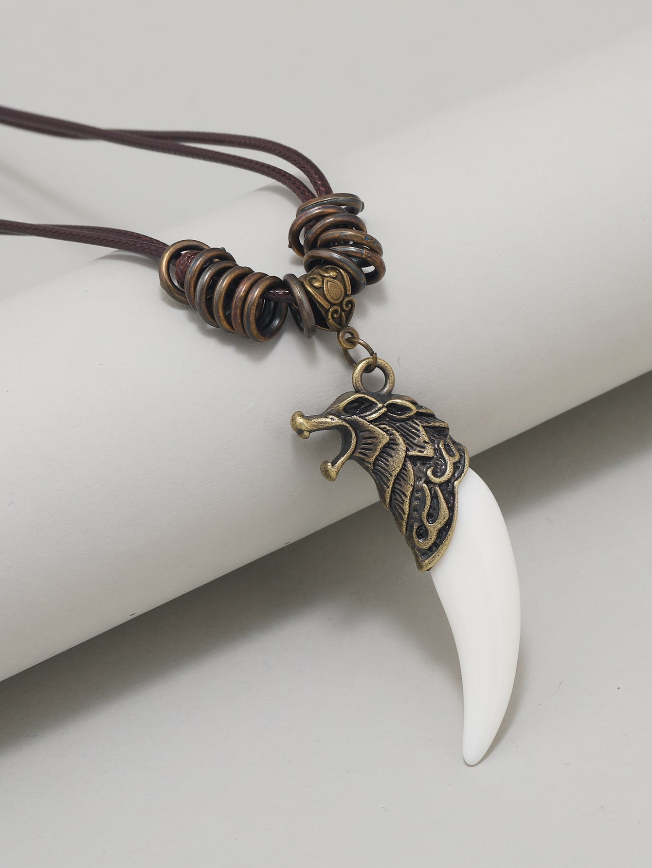 Hombres Collar con accesorio lobo cabeza & colmillo