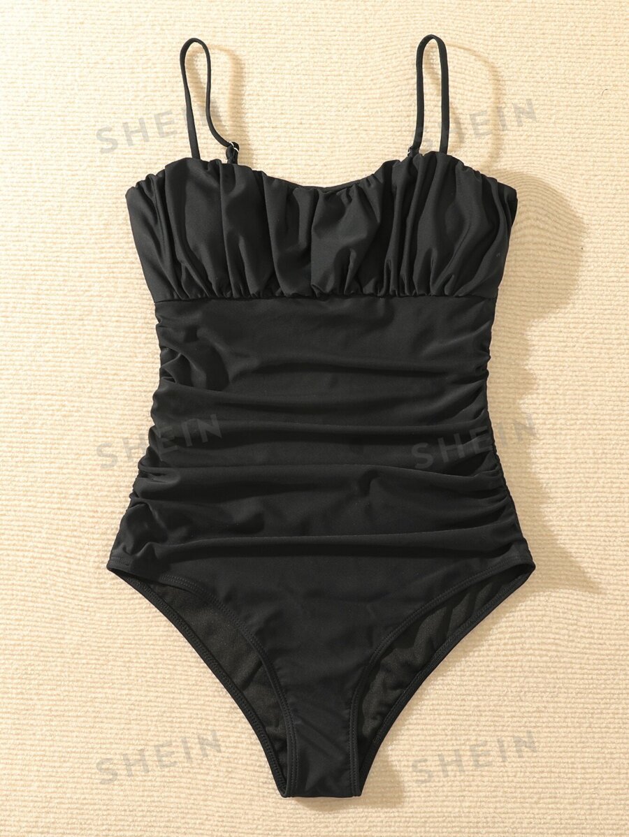 Summer Beach Ruched One Piece Swimsuit Shein Usa