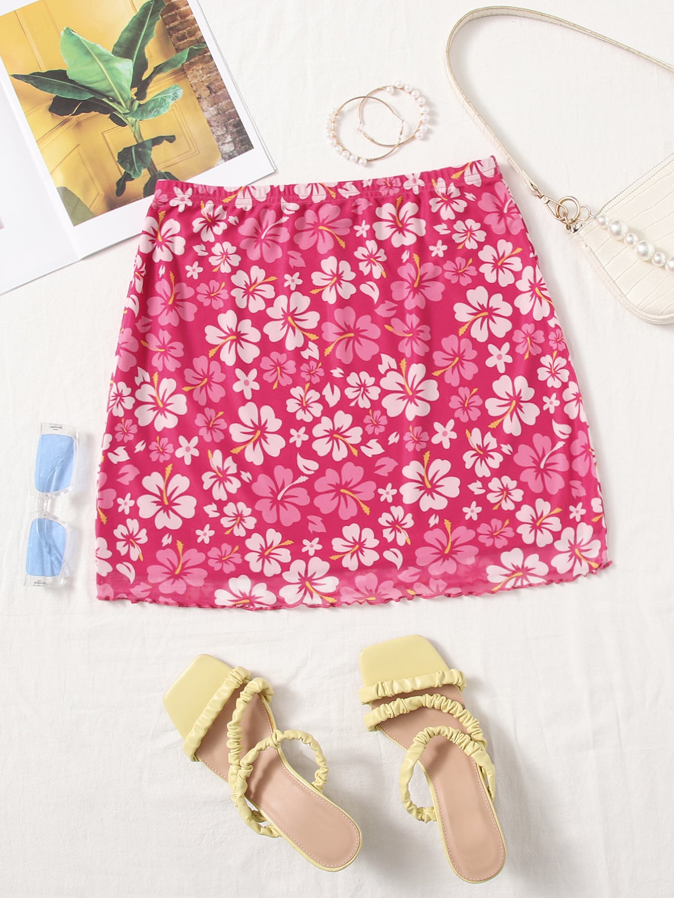Shein Qutie Falda Con Estampado Floral Ribete En Forma De Lechuga De