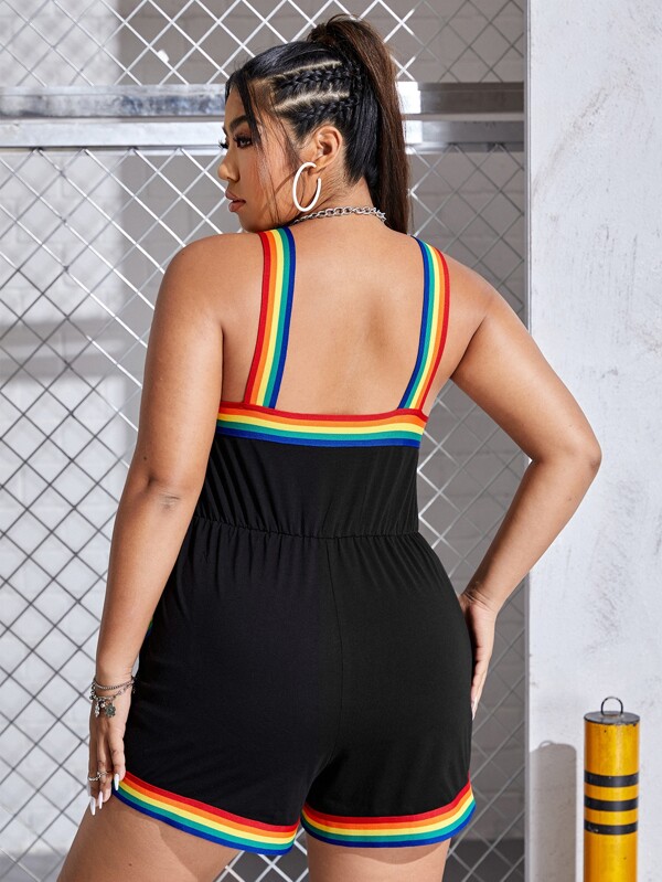 SHEIN EZwear Plus Rainbow Striped Cami Romper | SHEIN USA