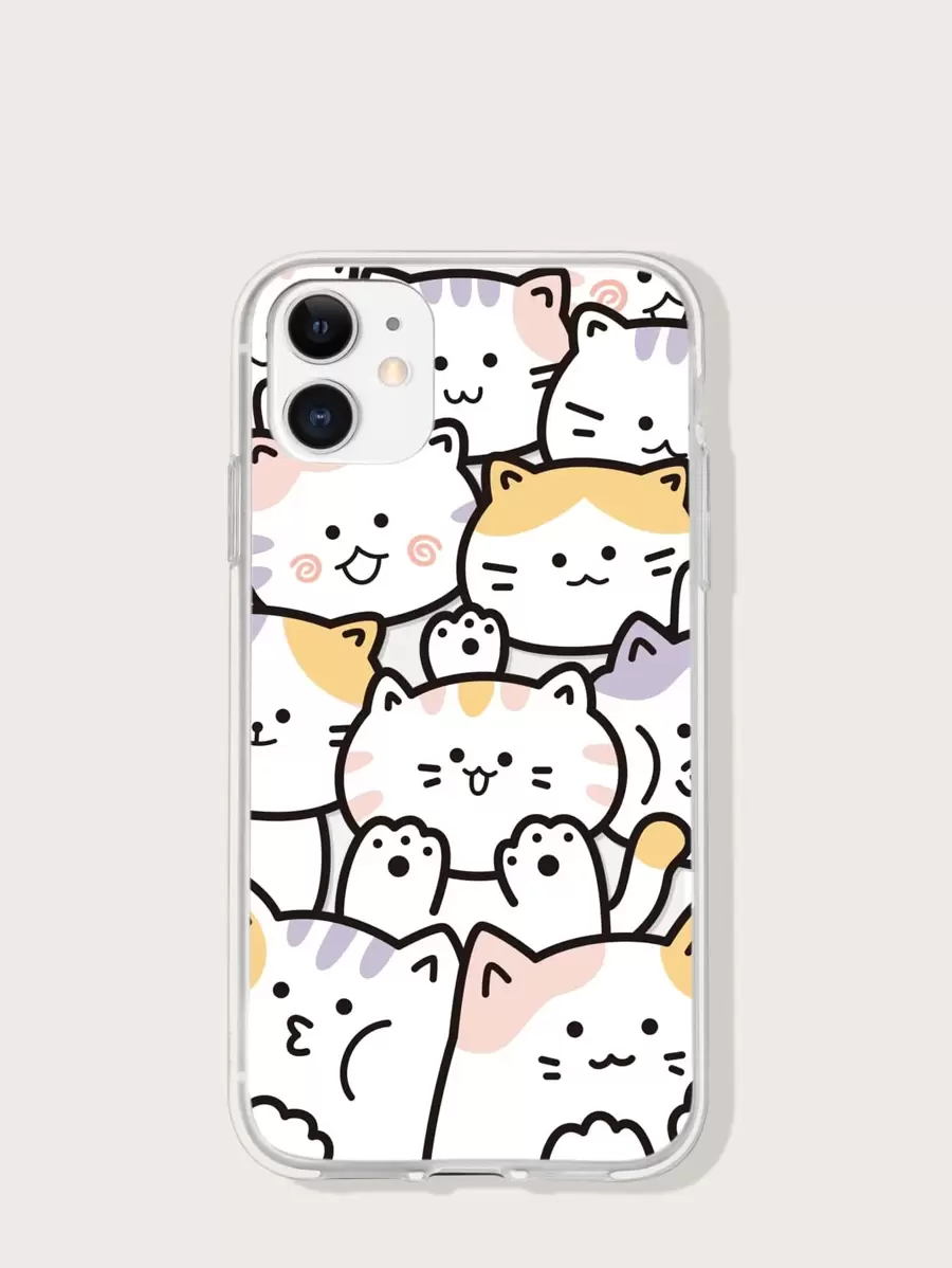 Cartoon Cat Print Phone Case | SHEIN USA