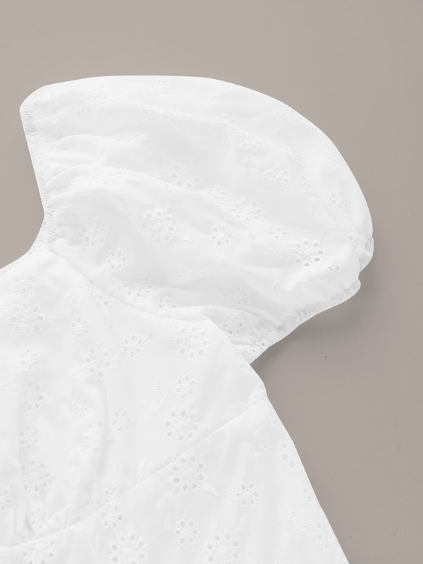 SHEIN MOD Plus Puff Sleeve Sweetheart Neck Layered Hem Eyelet ...