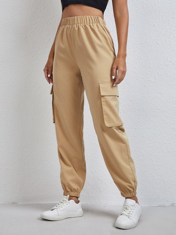 SHEIN EZwear Solid Flap Pocket Carrot Pants | SHEIN USA