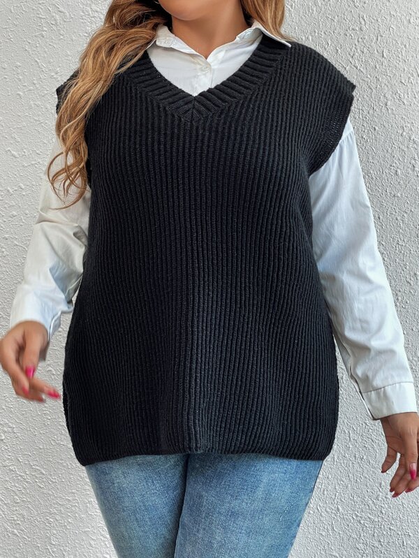 Shein Unity Plus Split Hem Sweater Vest Without Blouse Shein Usa