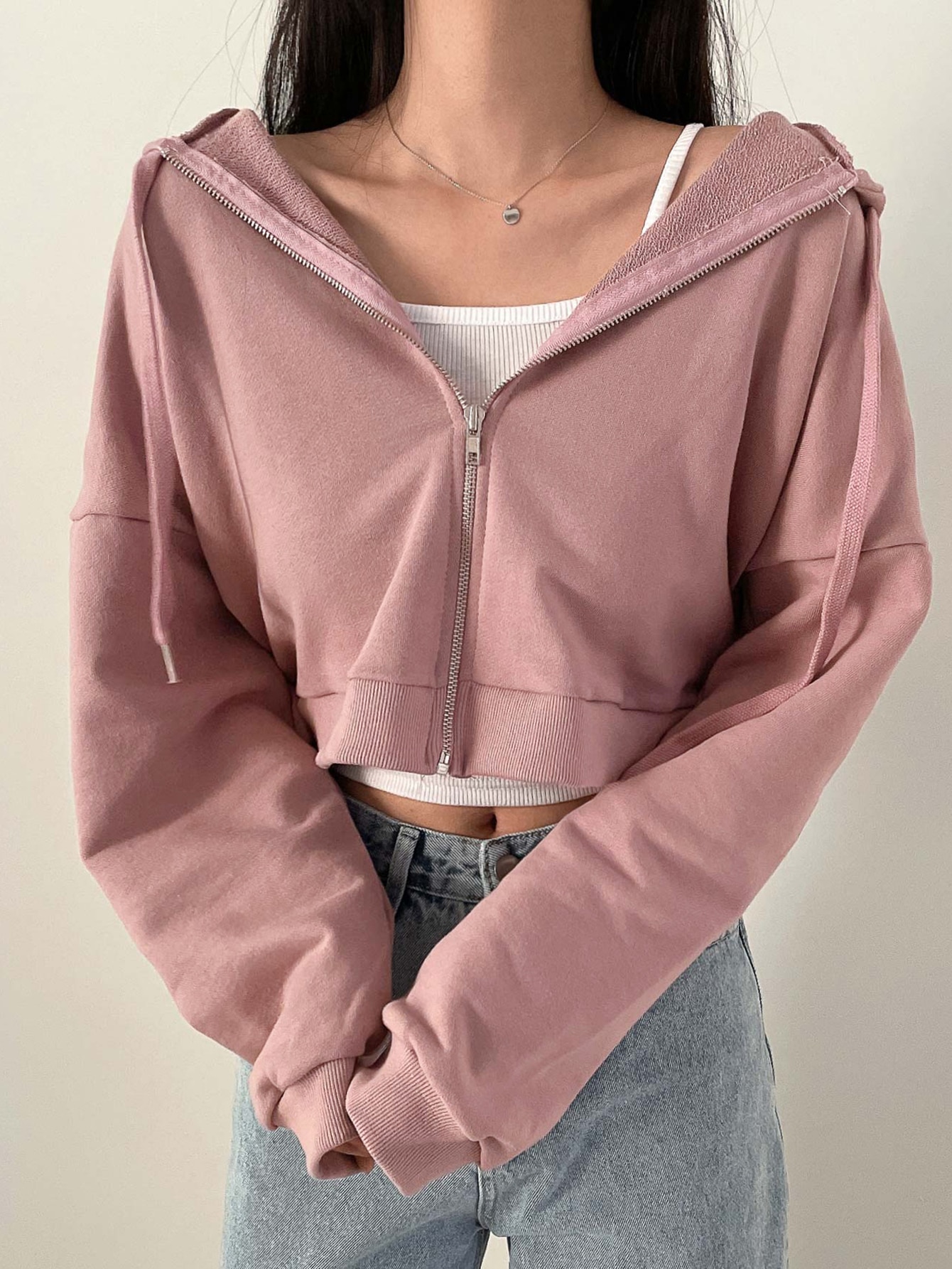 DAZY Drop Shoulder Zip Up Hoodie