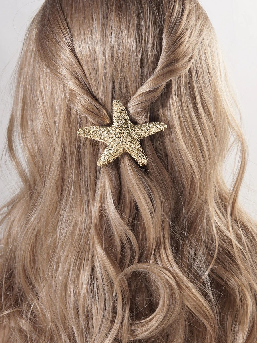 1pc Metallic Spring Hair Clip With Butterfly & Starfish & Geometric ...
