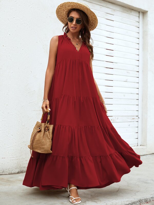 SHEIN VCAY Solid Ruffle Hem Smock Dress | SHEIN USA