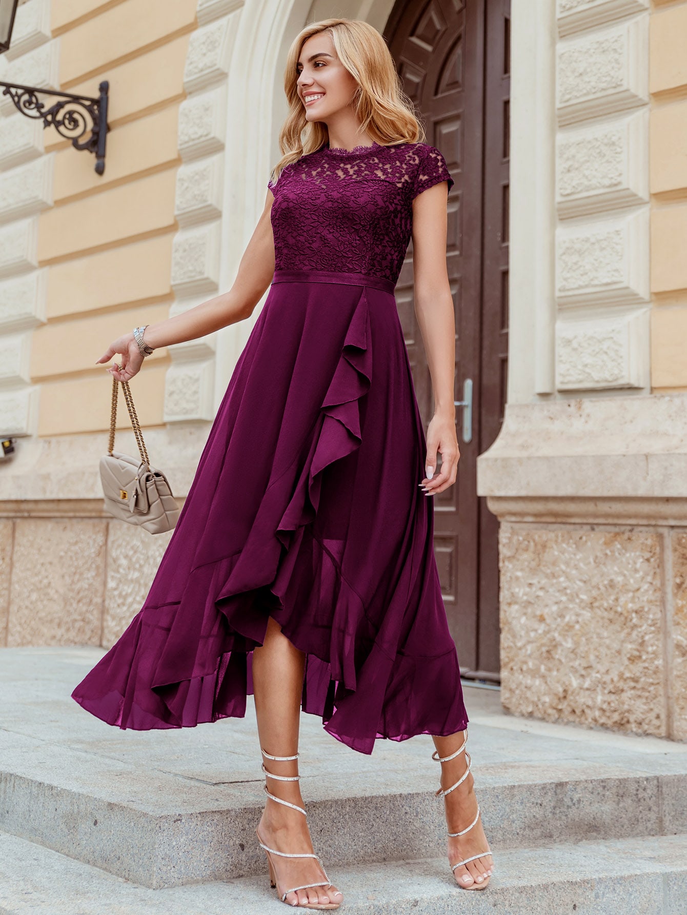 MIUSOL Robe portefeuille en dentelle à volants | Mode en ligne | SHEIN ...