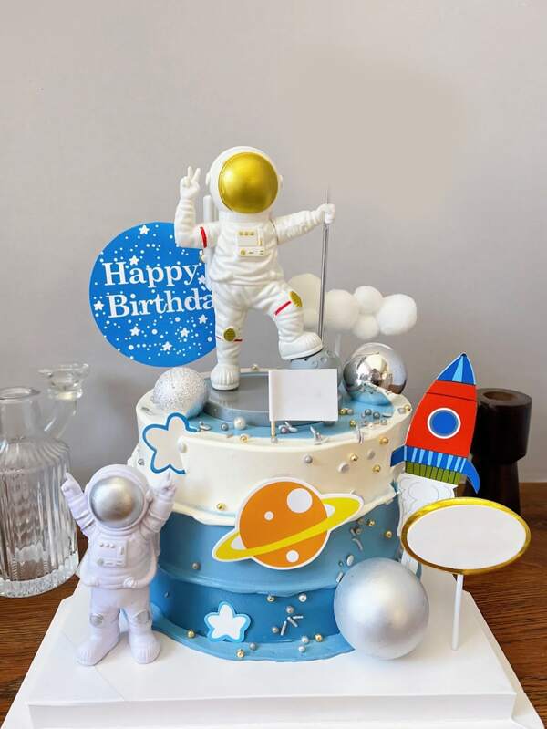 6pcs Spaceman Theme Party Gift Rocket & Spaceman Shaped Cake Topper ...