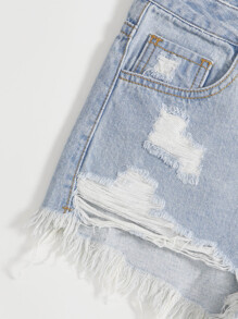 SHEIN Ripped Raw Cut Denim Shorts | SHEIN UK