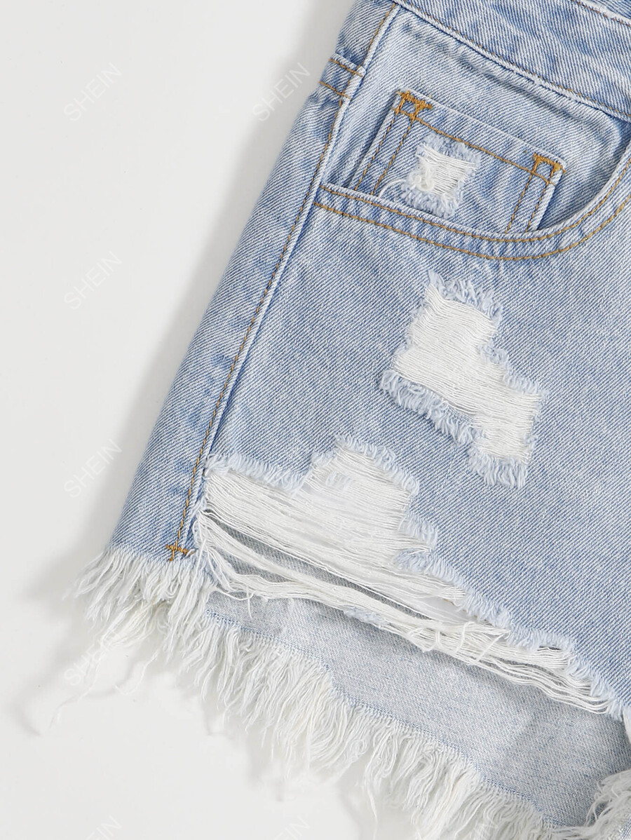 SHEIN Ripped Raw Cut Denim Shorts | SHEIN UK