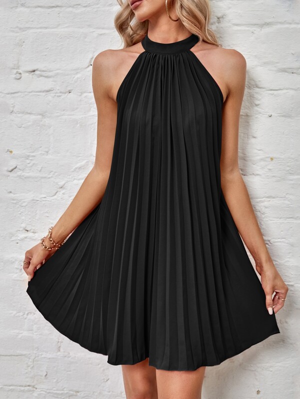 SHEIN BAE Tie Back Pleated Halter Dress | SHEIN USA