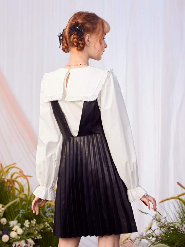 SHEIN Fille adolescente Ensemble robe vernis plissé & Top à col ...