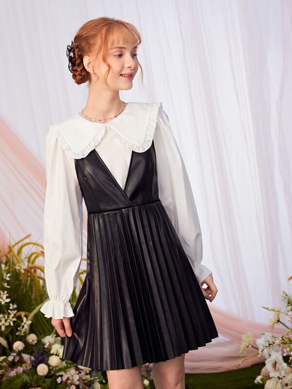 SHEIN Fille adolescente Ensemble robe vernis plissé & Top à col ...