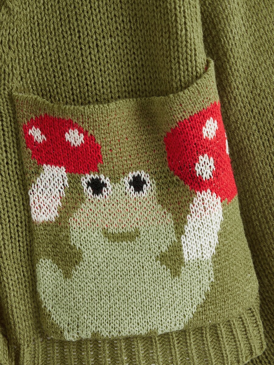 ROMWE Fairycore Mushroom & Frog Pattern Button Front Pocket Cardigan ...