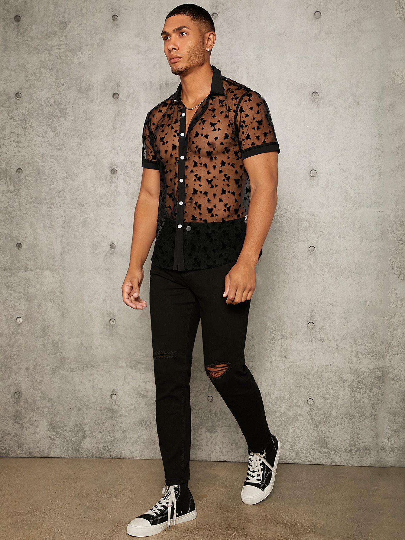 Men Butterfly Print Sheer Mesh Shirt for Sale Australia| New Collection ...