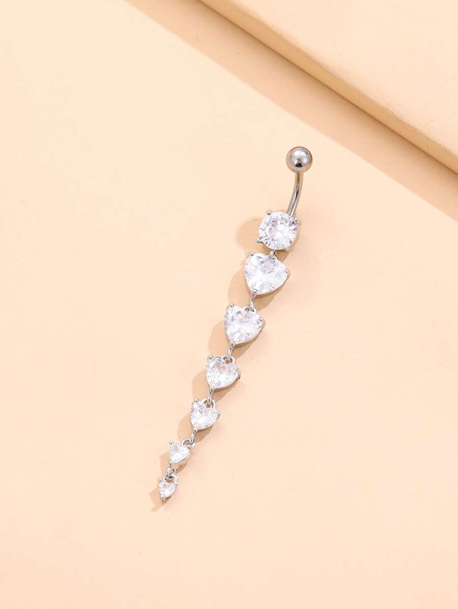 Cubic Zirconia Heart Decor Navel Belly Ring For Women & Girls | SHEIN USA