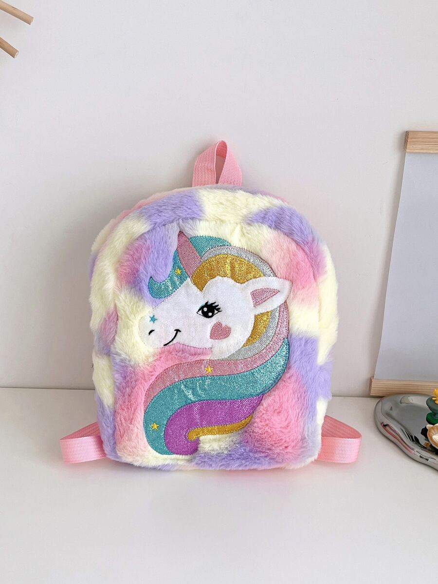 Girls Colorblock Unicorn Embroidered Fluffy Backpack | SHEIN USA