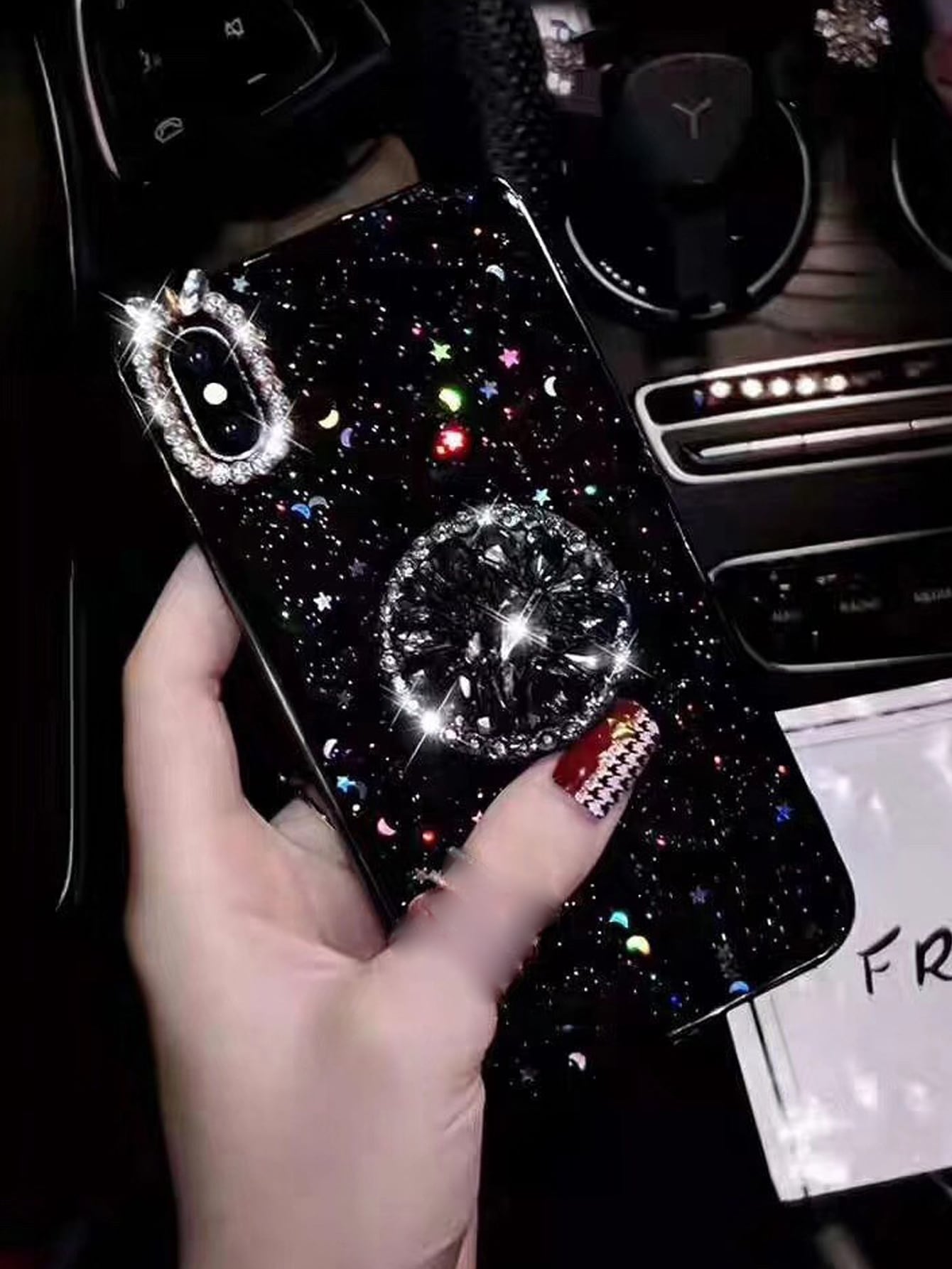 Rhinestone Decor Phone Case With Stand-Out Phone Grip
