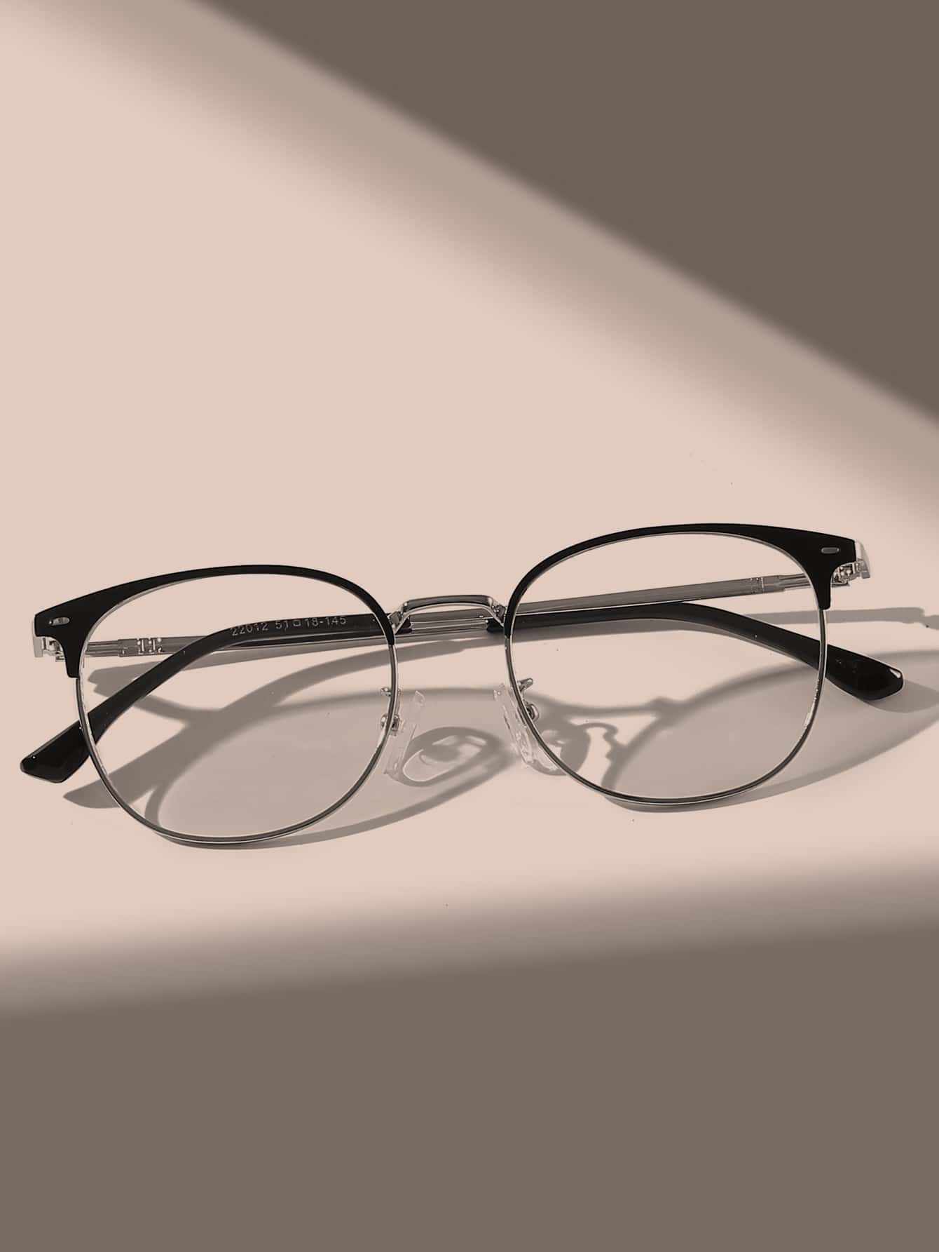 Metal Half Frame Square Black Gold Eyeglasses | SHEIN USA