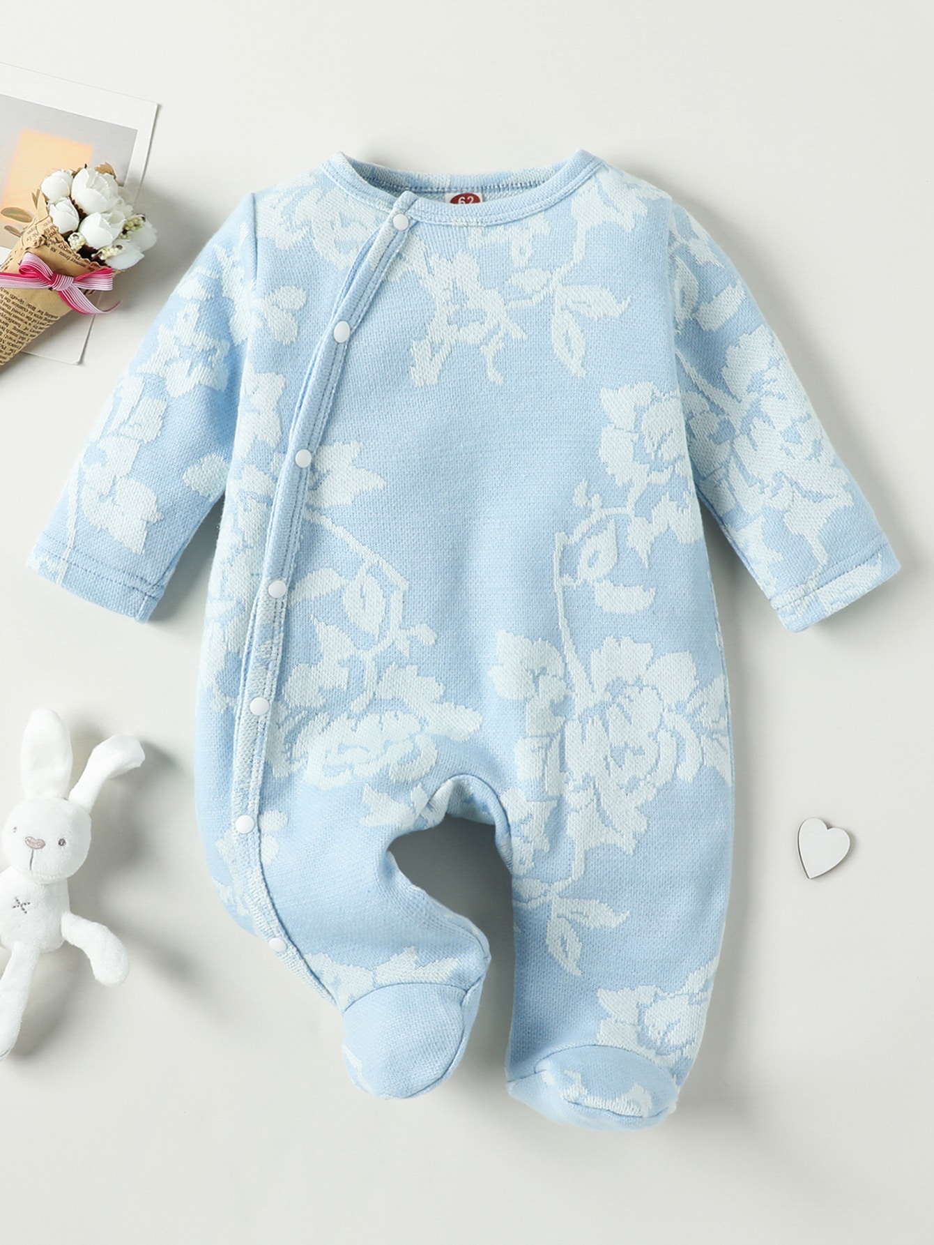 Baby Floral Print Button Front Footed Sleep Jumpsuit