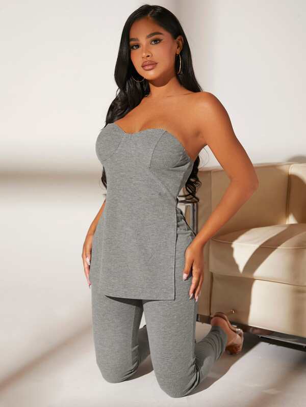 Shein Sxy Tube Top Mit Schlitz Am Saum Rippenstrick Shein Schweiz