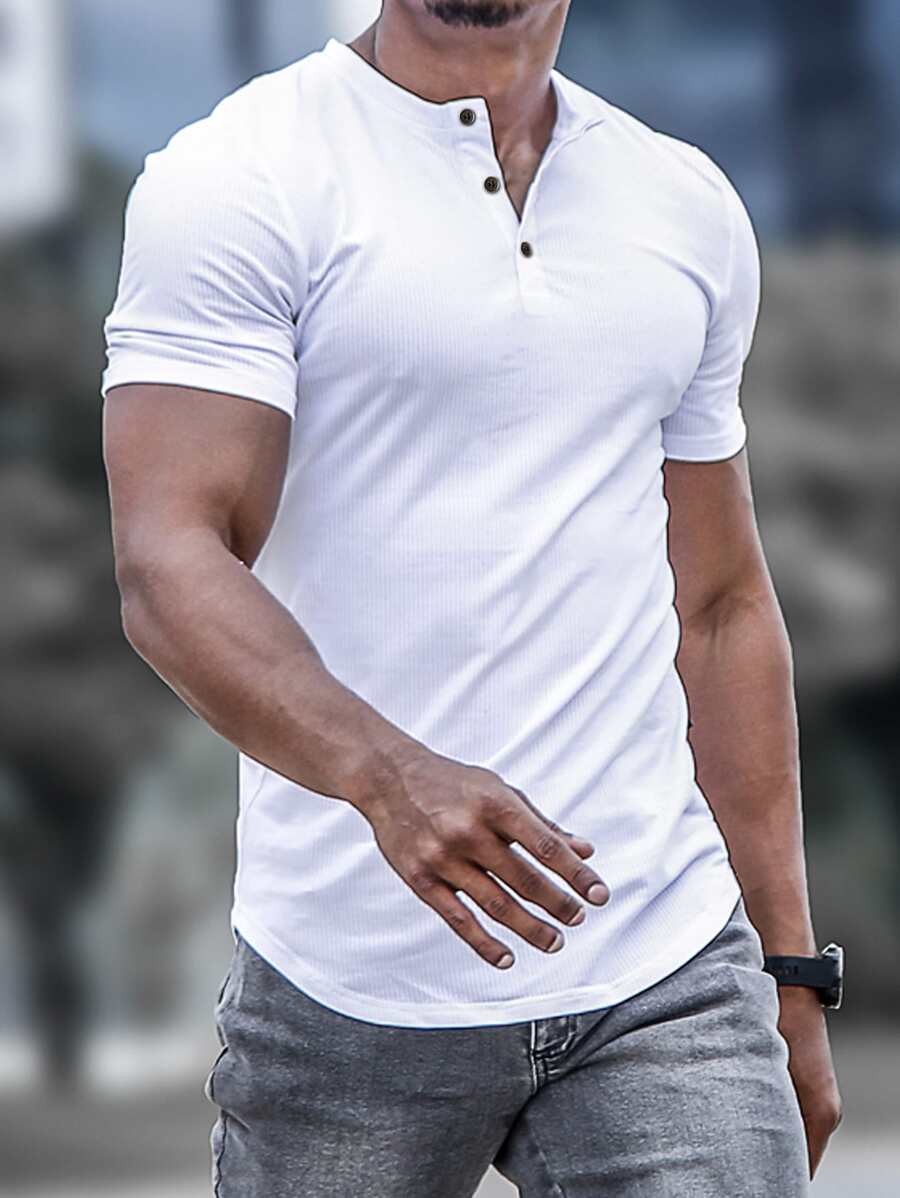 Manfinity Men Solid Half Button Tee | SHEIN USA