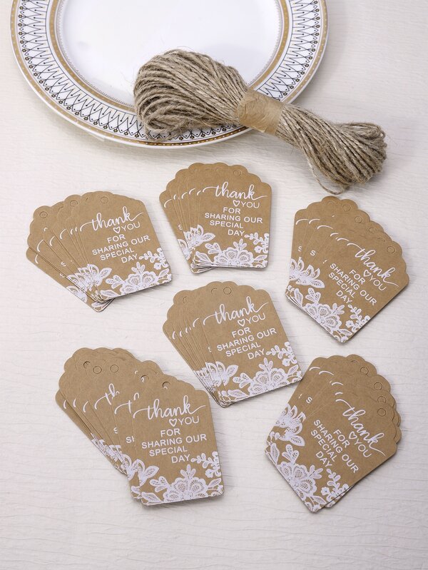 50pcs Letter Graphic Gift Wrapping Tag With Ribbon | SHEIN USA