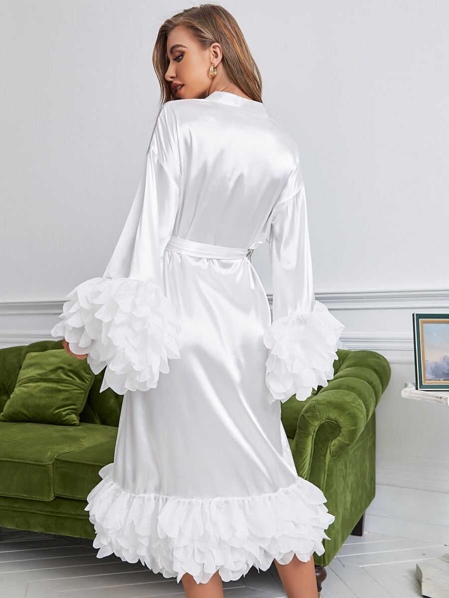 Layered Sleeve Drop Shoulder Belted Satin Sleep Robe | SHEIN USA