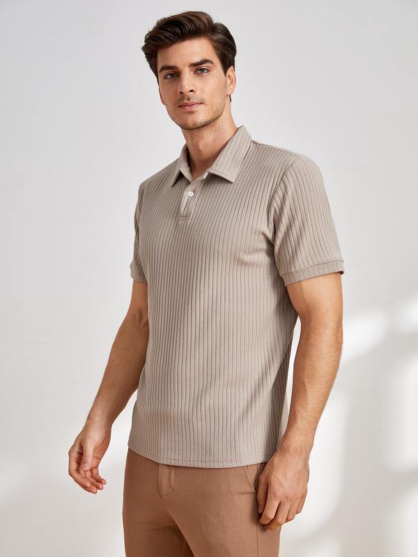 SHEIN Men Ribbed Knit Polo Shirt | SHEIN USA