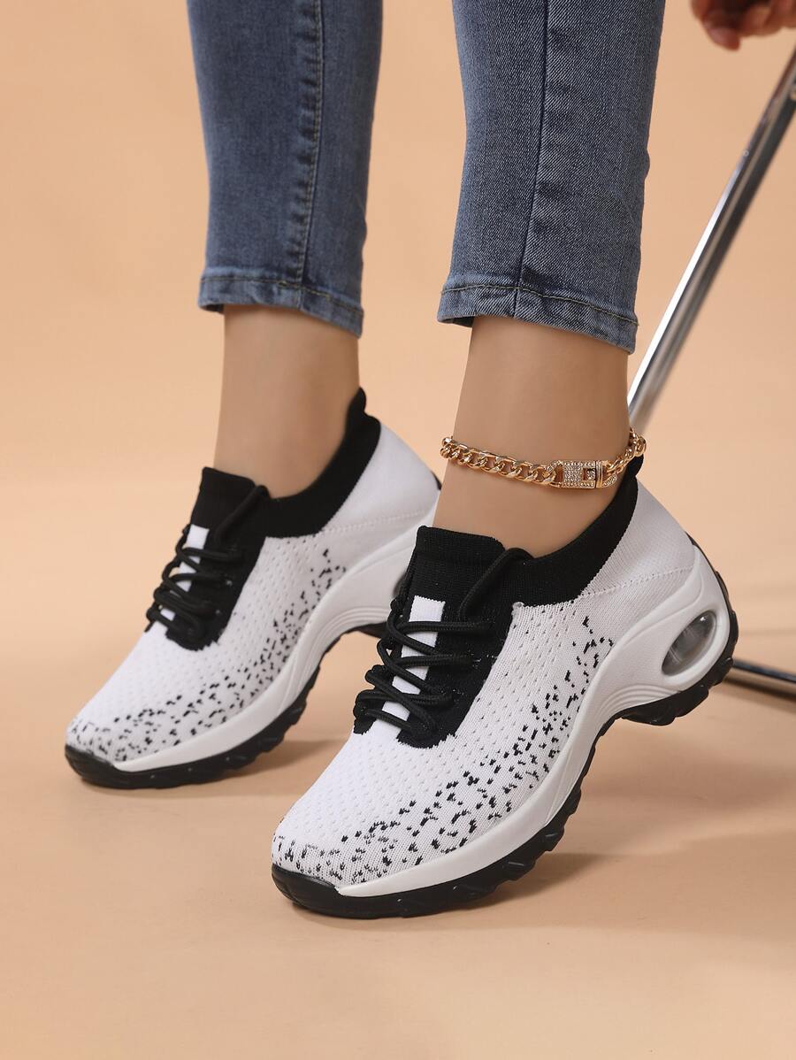 Two Tone Lace-up Front Running Shoes, Women's Knit Running Shoes With ...