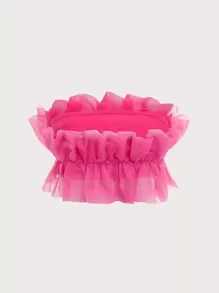 SHEIN ICON Ruffle Hem Organza Tube Y2k Top Pink Tube Top | SHEIN USA