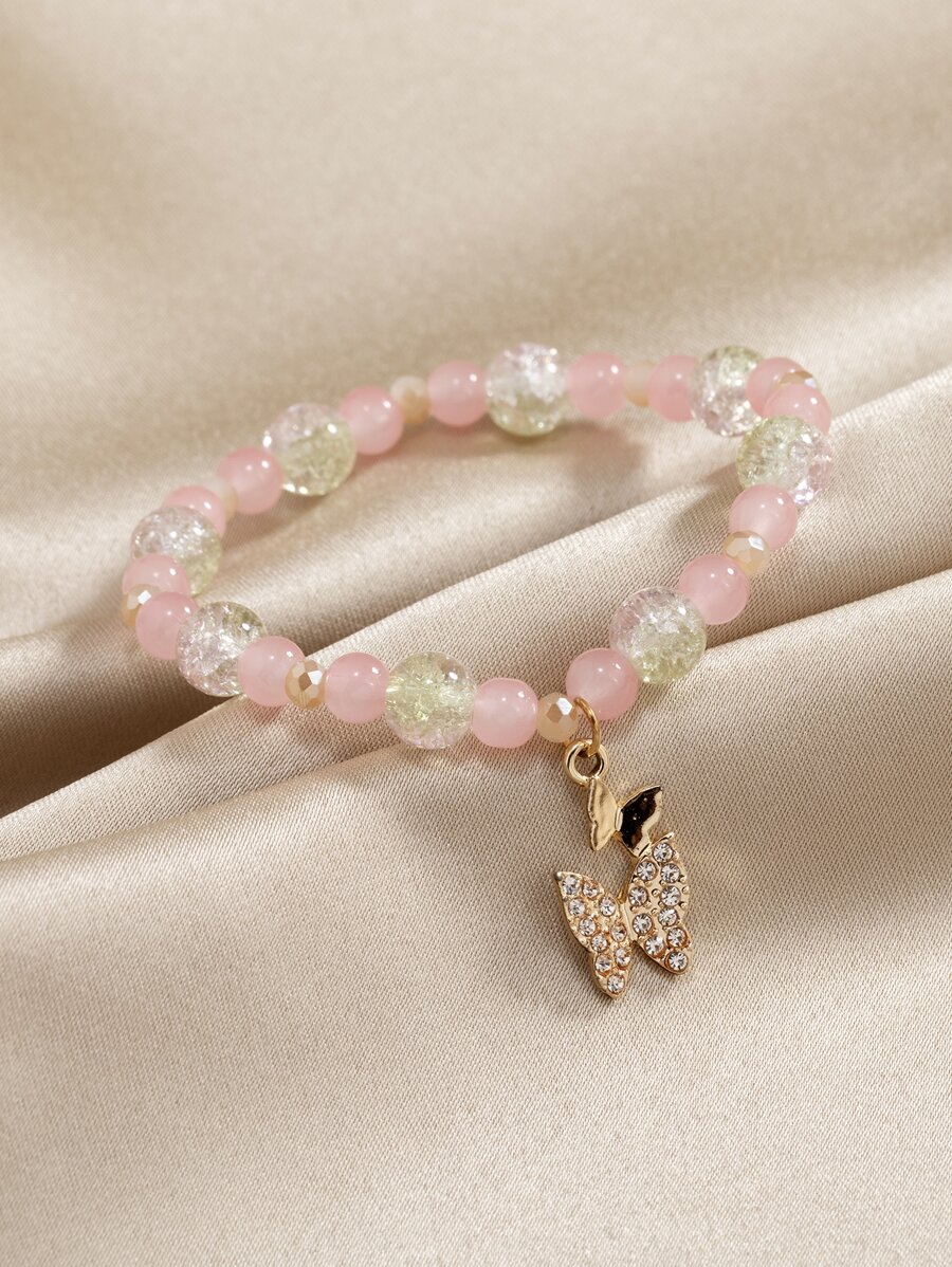 Rhinestone Butterfly Charm Beaded Bracelet | SHEIN USA