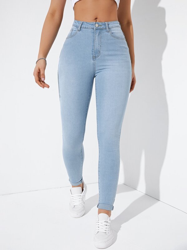 SHEIN Essnce Patch Pocket Skinny Jeans | SHEIN USA