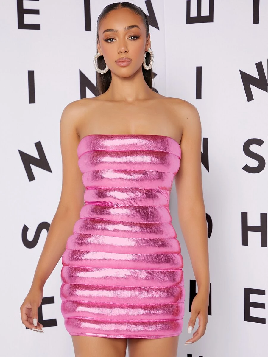 Metallic Puffer Tube Bodycon Mini Dress | SHEIN USA