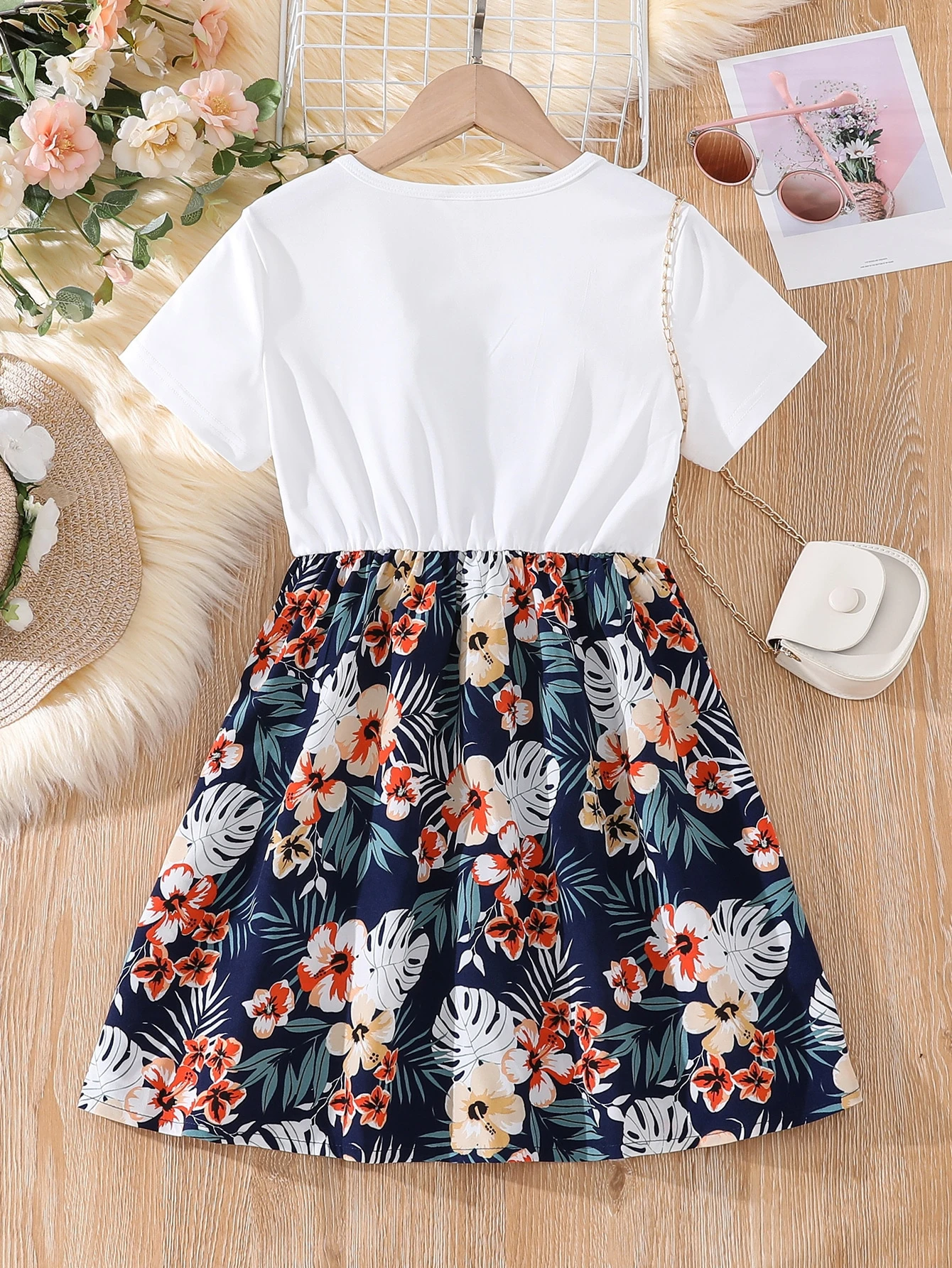 SHEIN Vestido con estampado de letras y tropicales para niña ...