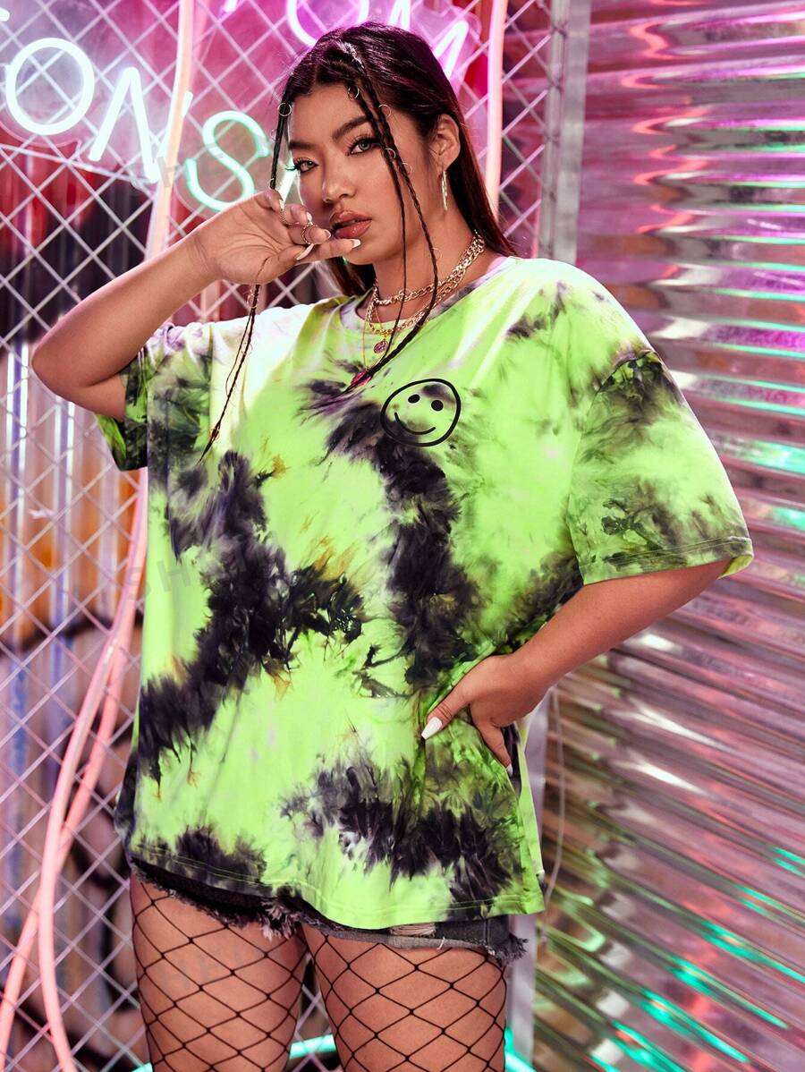 Shein Ezwear Plus Tie Dye Expression Print Drop Shoulder Tee Shein Usa