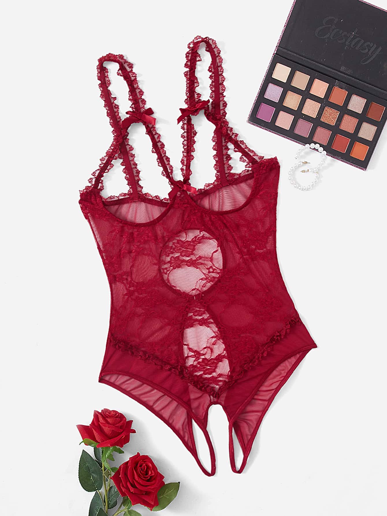 Cut Out Sheer Mesh Teddy Bodysuit | SHEIN