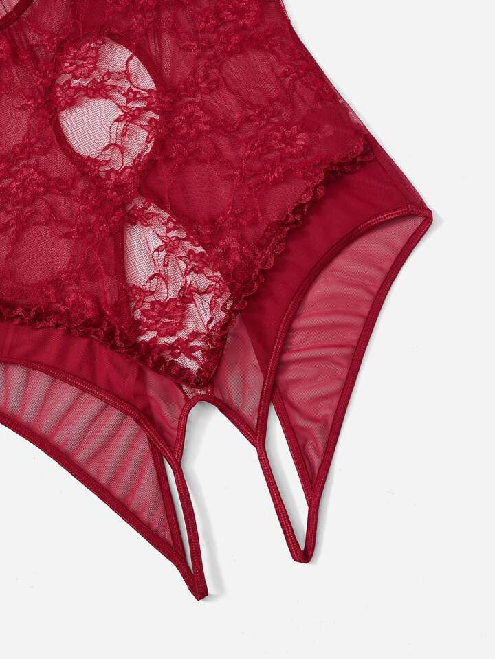 Cut Out Sheer Mesh Teddy Bodysuit | SHEIN UK