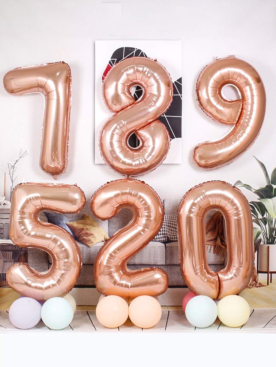 1pc Number Shaped Balloon, 40 Inch Rose Gold Number Balloon For ...