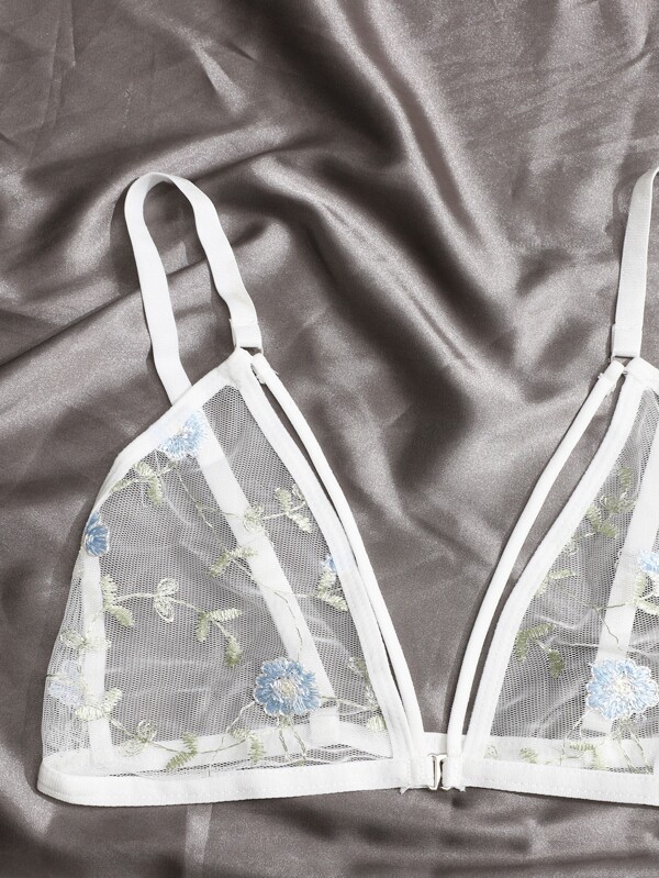 Floral Embroidered Sheer Mesh Cut-out Lingerie Set | SHEIN USA