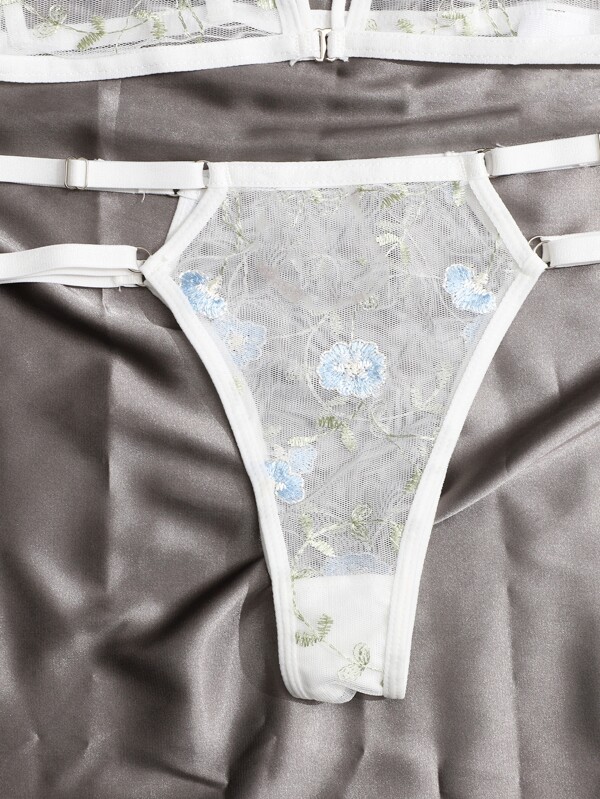 Floral Embroidered Sheer Mesh Cut-out Lingerie Set | SHEIN USA