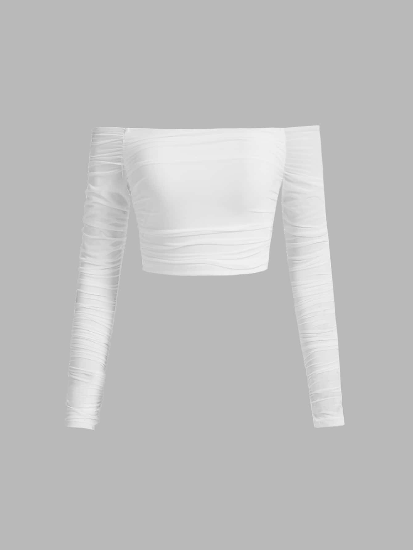 SHEIN MOD Off Shoulder Ruched Mesh Top | SHEIN USA