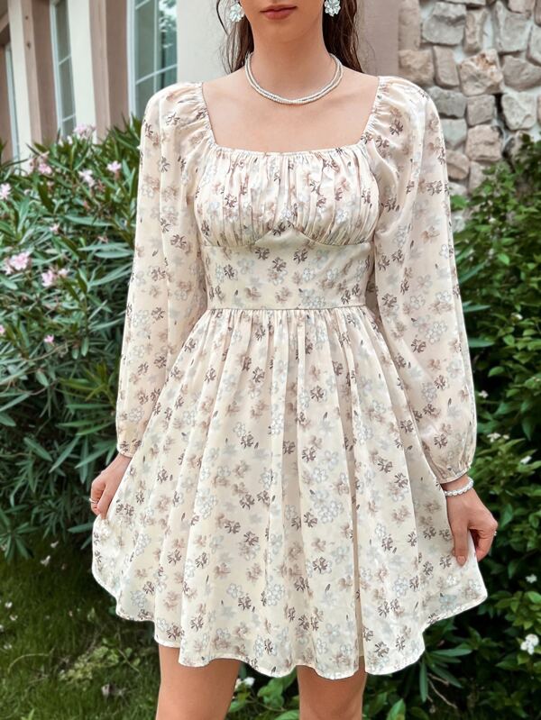 SHEIN MOD Ditsy Floral Print Ruched Bust Dress | SHEIN