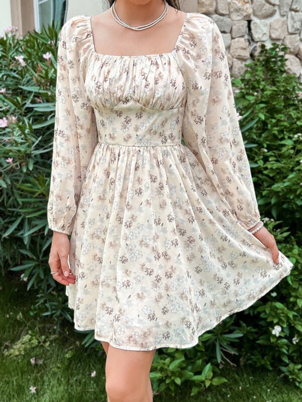 Shein Mod Ditsy Floral Print Ruched Bust Dress Shein Uk