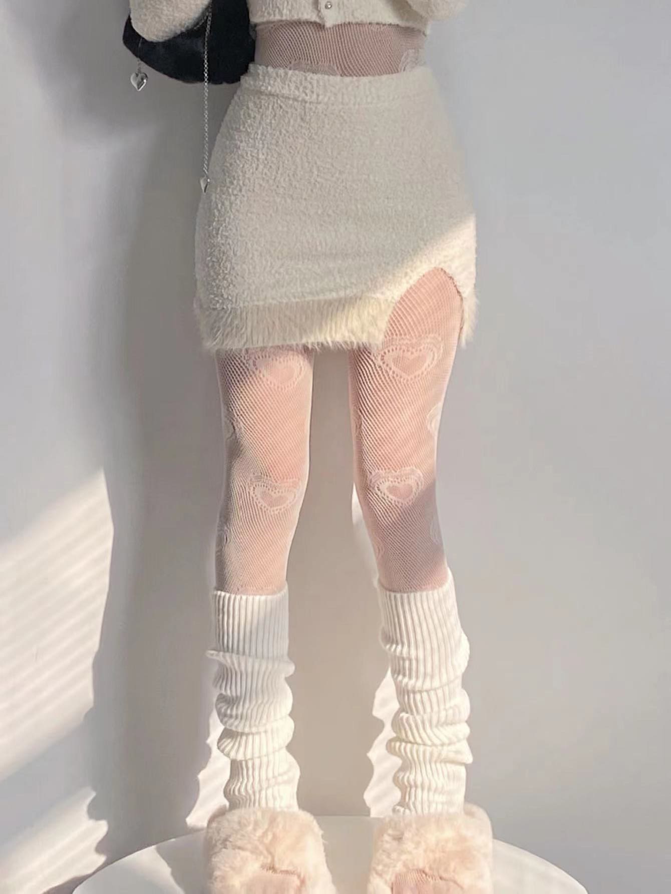 Heart Print Fishnet Tights