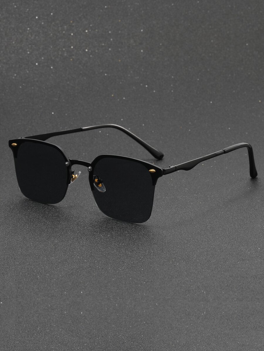Men Rivet Decor Semi Rimless Fashion Glasses Casual Shades Accessories ...